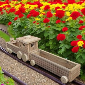 Wooden Train Planter: Outdoor Herb & Flower Carriages - Etsy UK