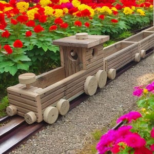Wooden Train Planter: Outdoor Herb & Flower Carriages - Etsy UK
