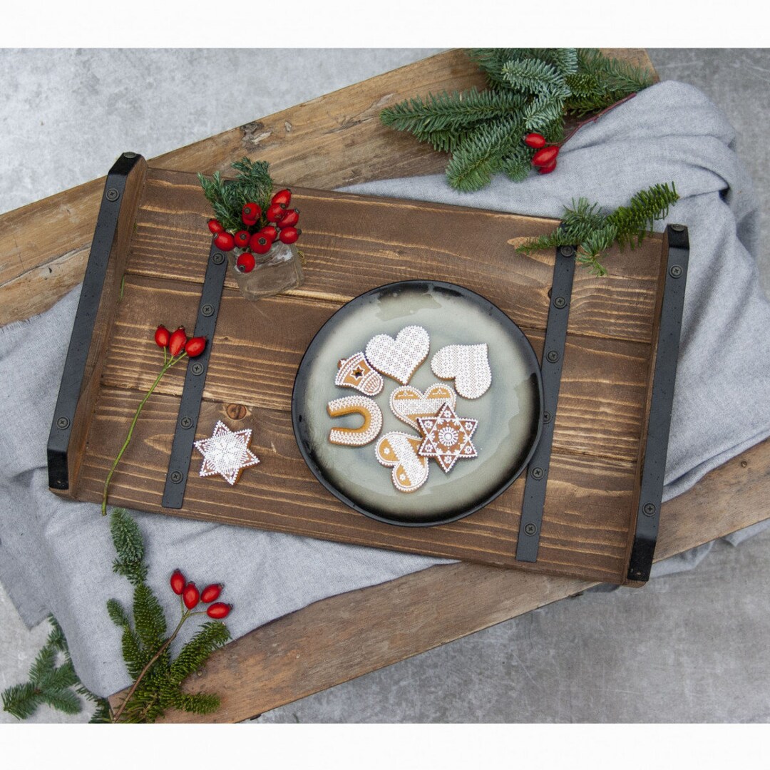Rustic Serving Tray With Metal Straps, Wedding Birthday Gift, Handmade ...