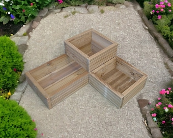 2 Tier Corner Garden Wooden Decking Planter Plant Pot Steps Herb Flower ...