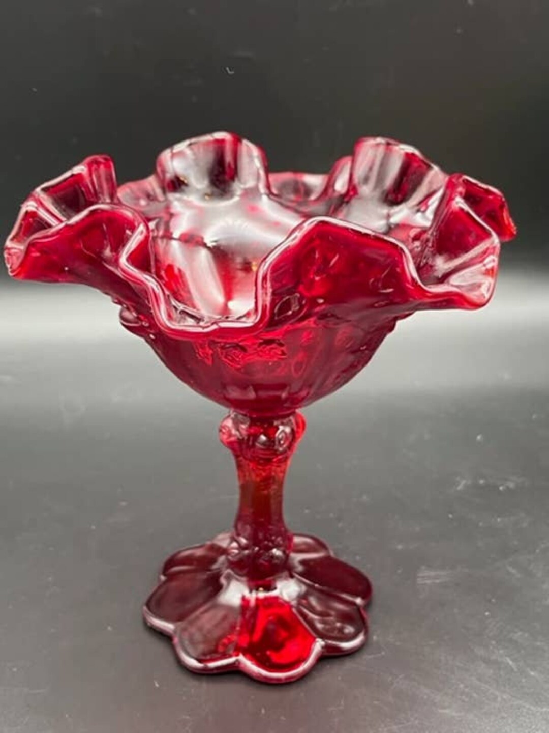 Fenton Ruby Red Ruffled Crimped Pedestal Compote/candy Dish 6.25 T - Etsy