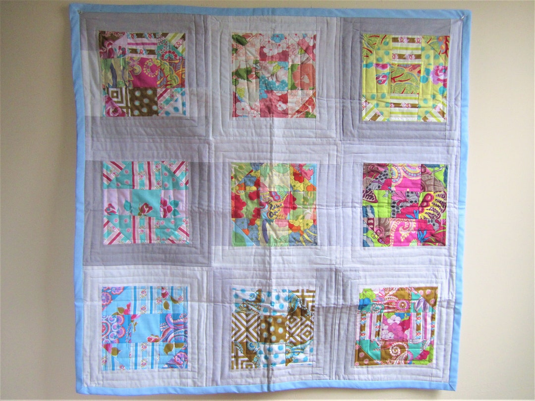 Patchwork Baby Quilt: Modern Shoo Fly Design, Grey & Pastel Cotton ...