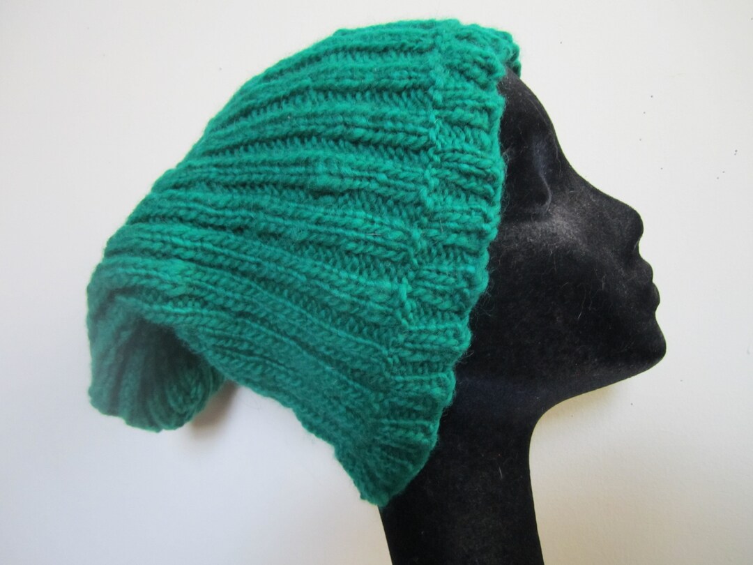 Slouchy Hat Beanie Gender Neutral Cap Green Hand Knit Wool - Adult Size ...