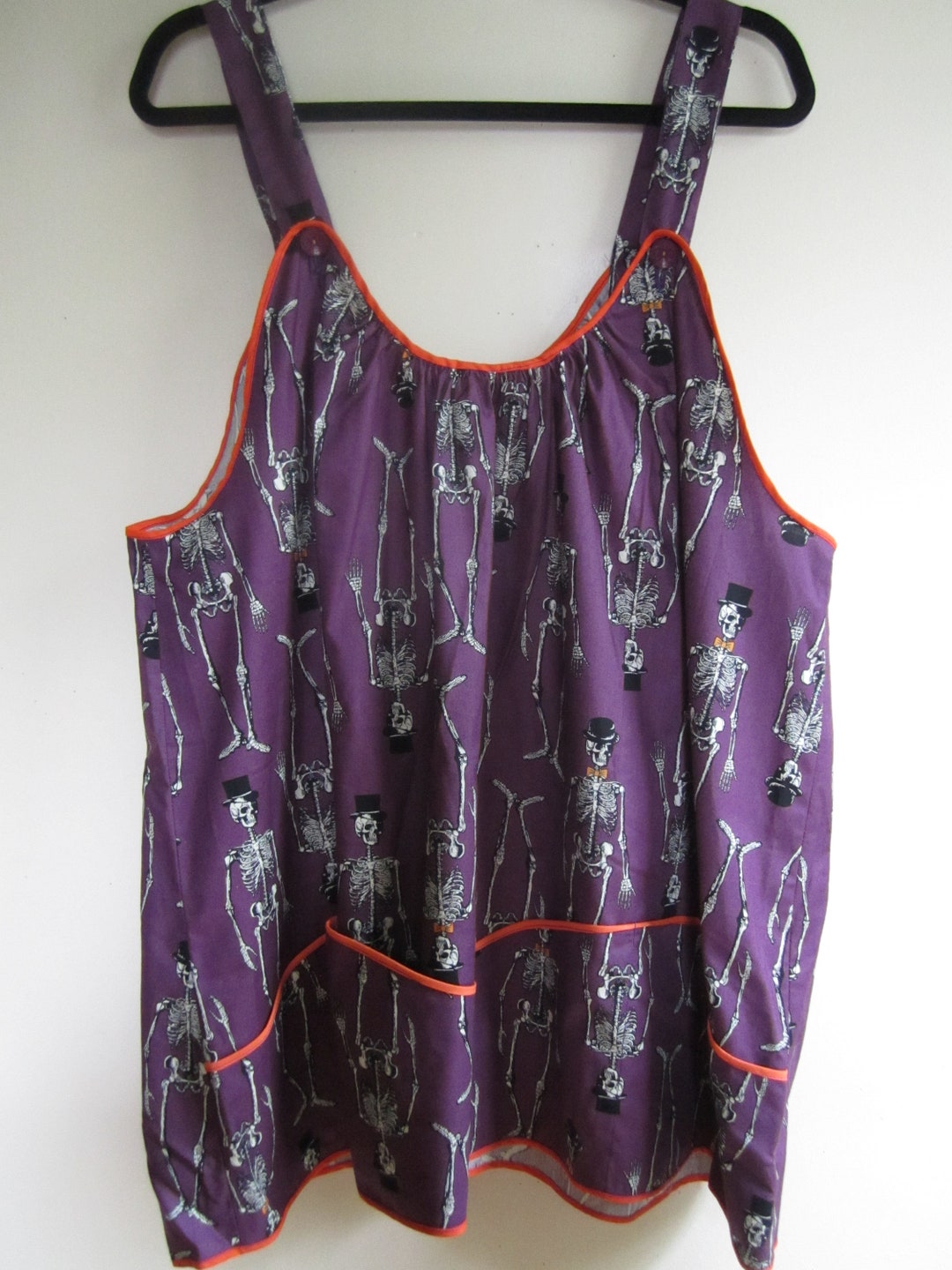 Skeleton Apron Halloween Pinafore Smock Retro Pocket Purple Black ...