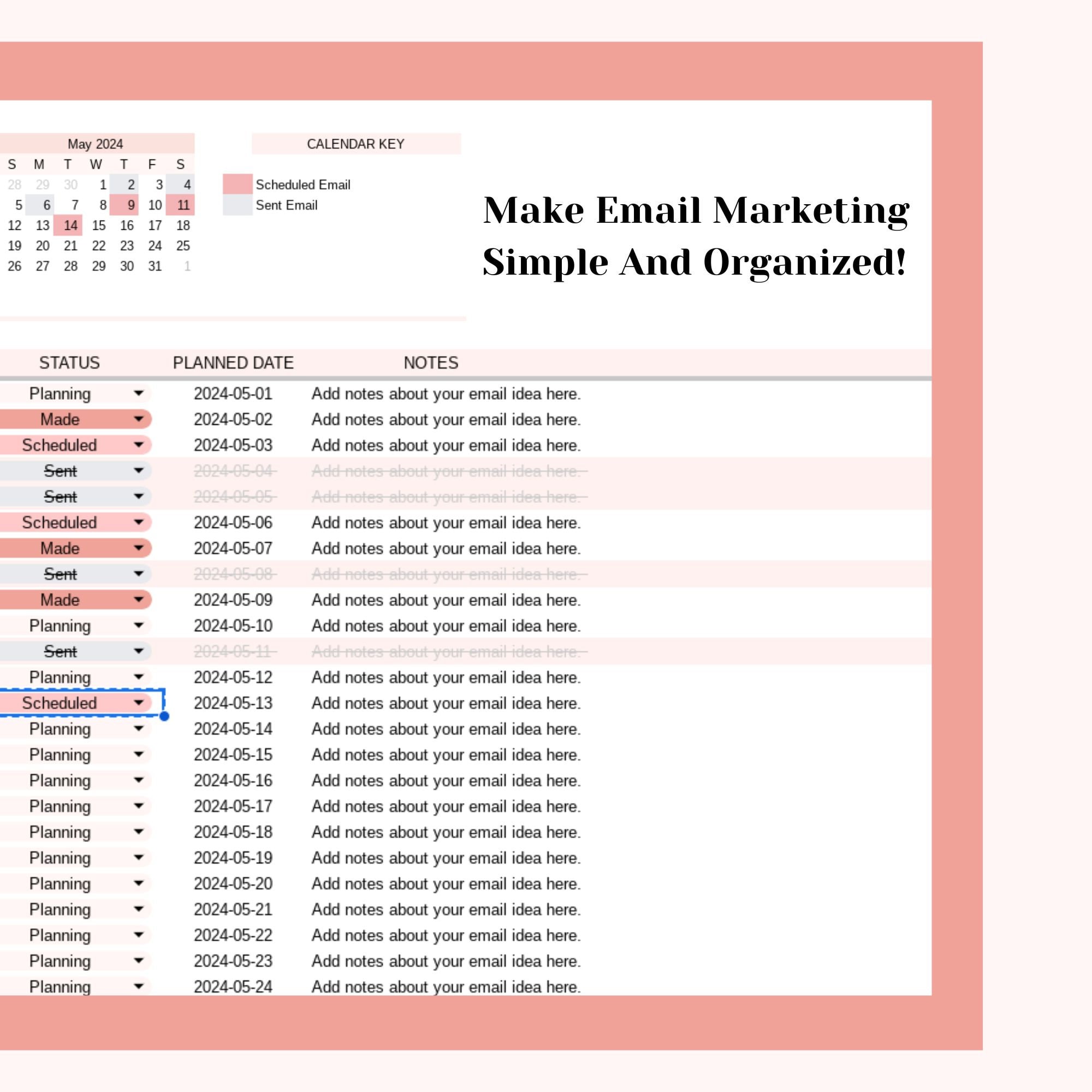 Email Marketing Tracker, Email Content Planner Spreadsheet, Google ...