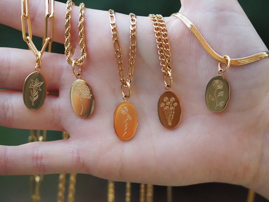 Gold Filled Birth Flower Necklace, Gold Birth Necklace, Flower Necklace ...