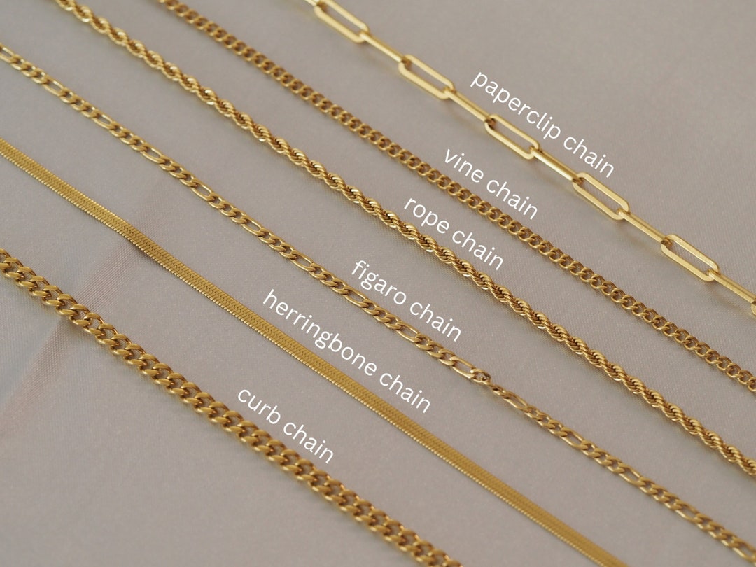 18K Gold Filled Waterproof Chain, Figaro Chain, Rope Chain, Paperclip ...