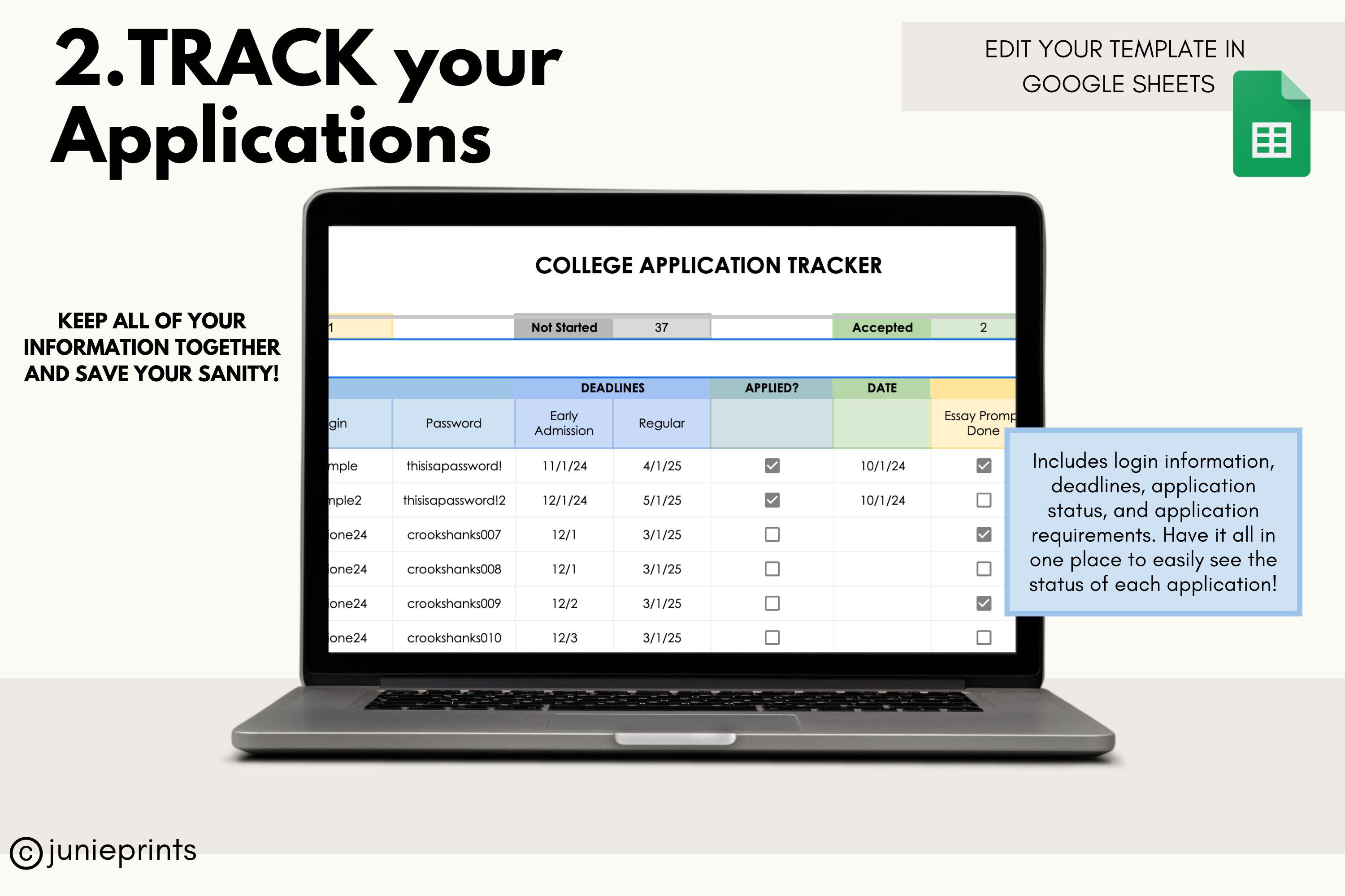 College Application Planner, College Tracker Spreadsheet, College ...