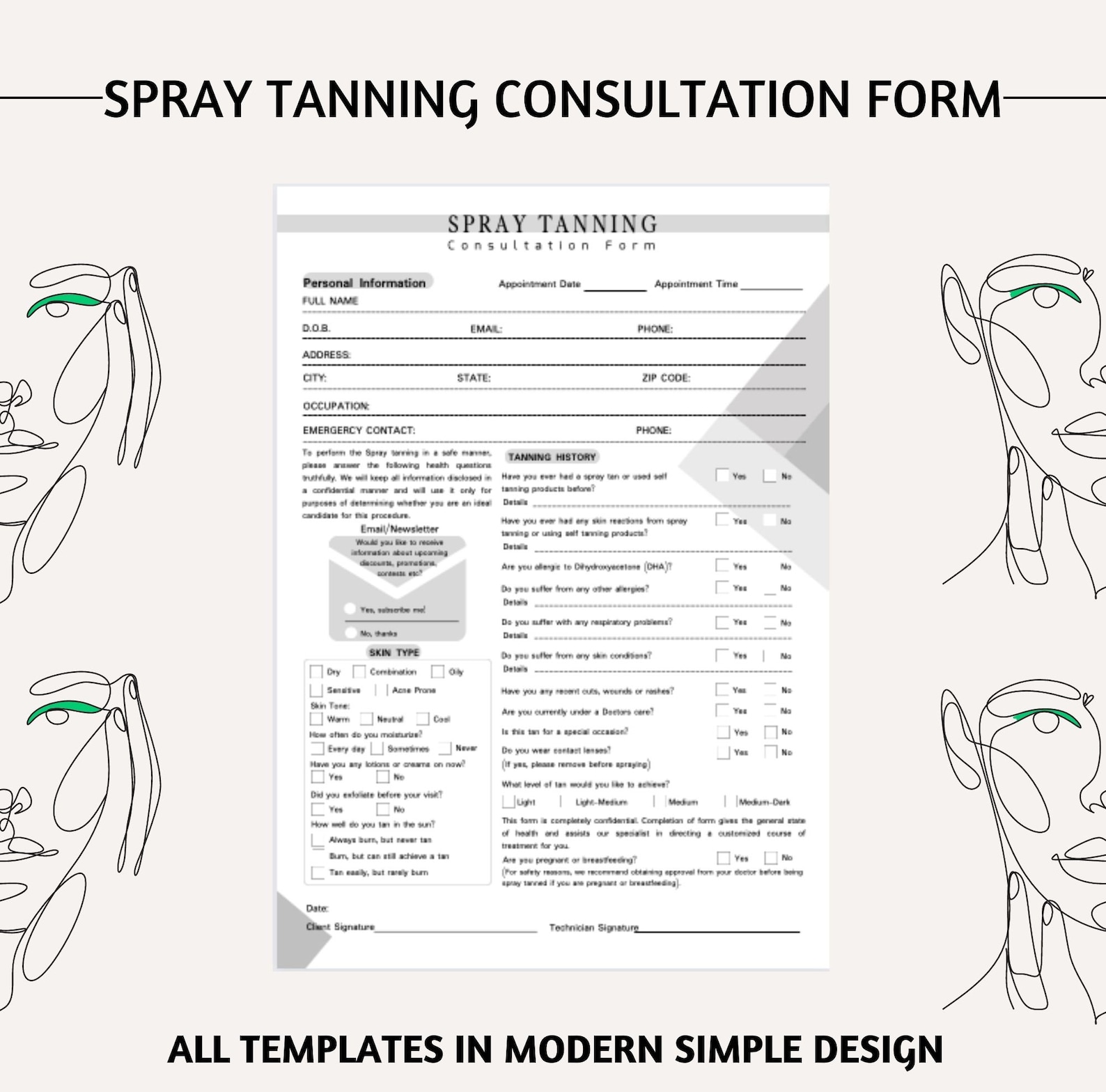 EDITABLE Spray Tan Forms . Spray Tan Templates . Spray Tanning ...