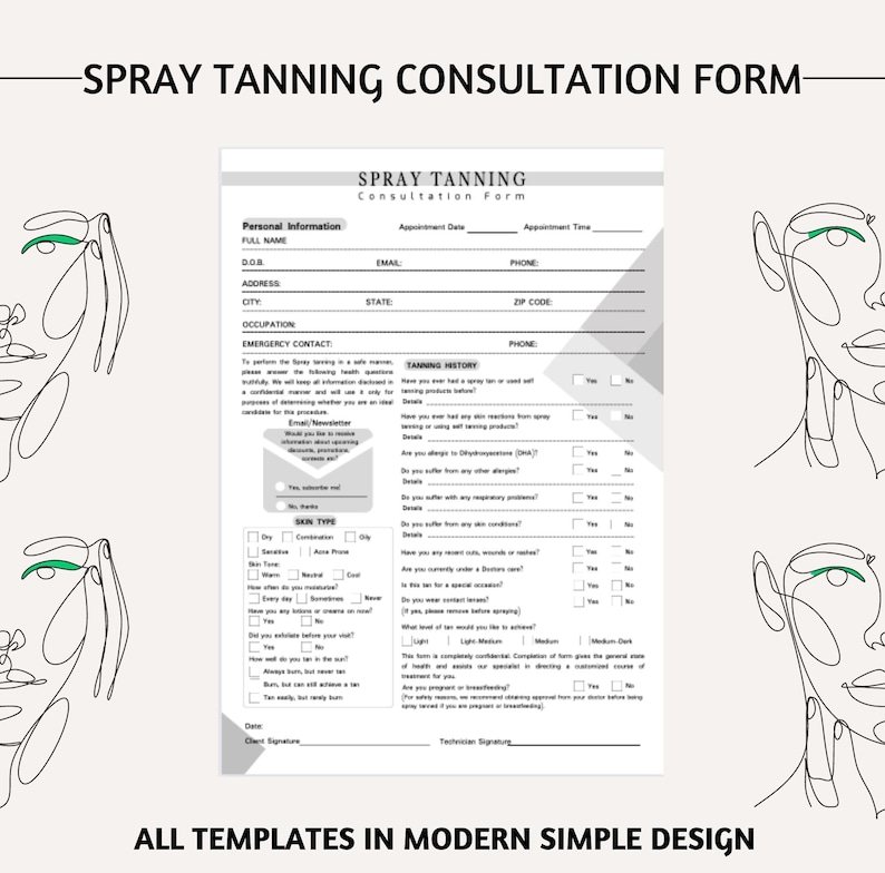 EDITABLE Spray Tan Forms . Spray Tan Templates . Spray Tanning ...
