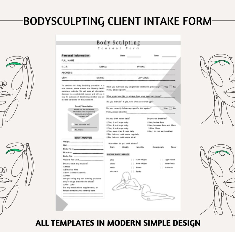 Editable Body Sculpting Forms, Body Sculpting Consultation Form, Body ...