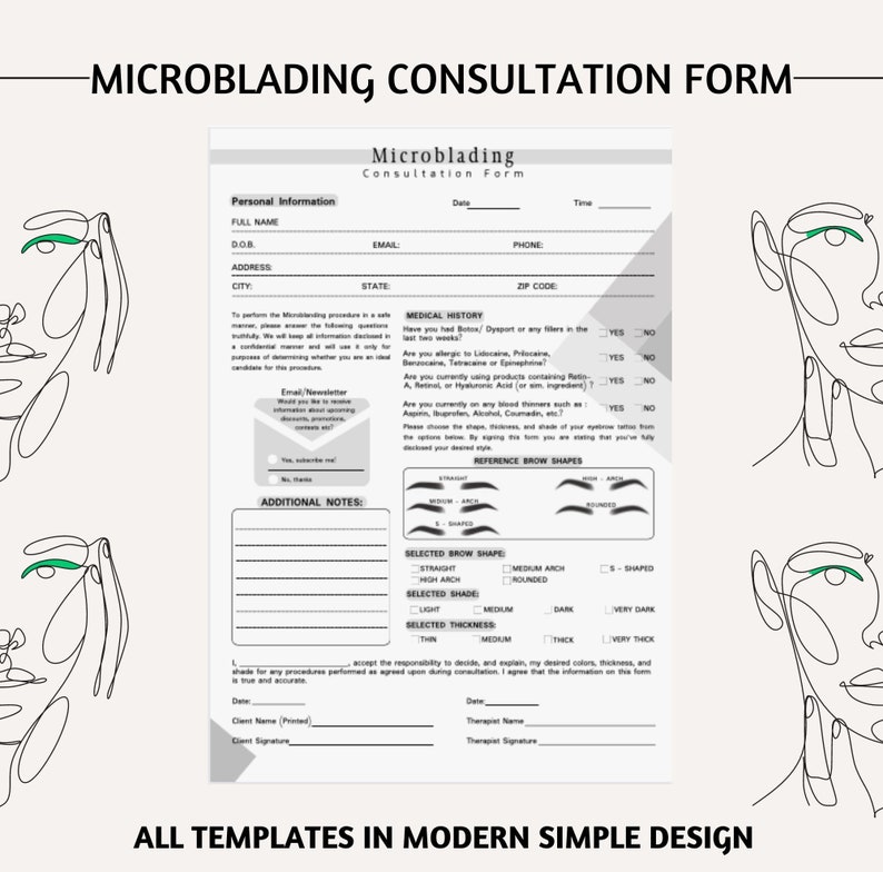 EDITABLE Microblading Consultation Form . Brow Tattoo Consent - Etsy