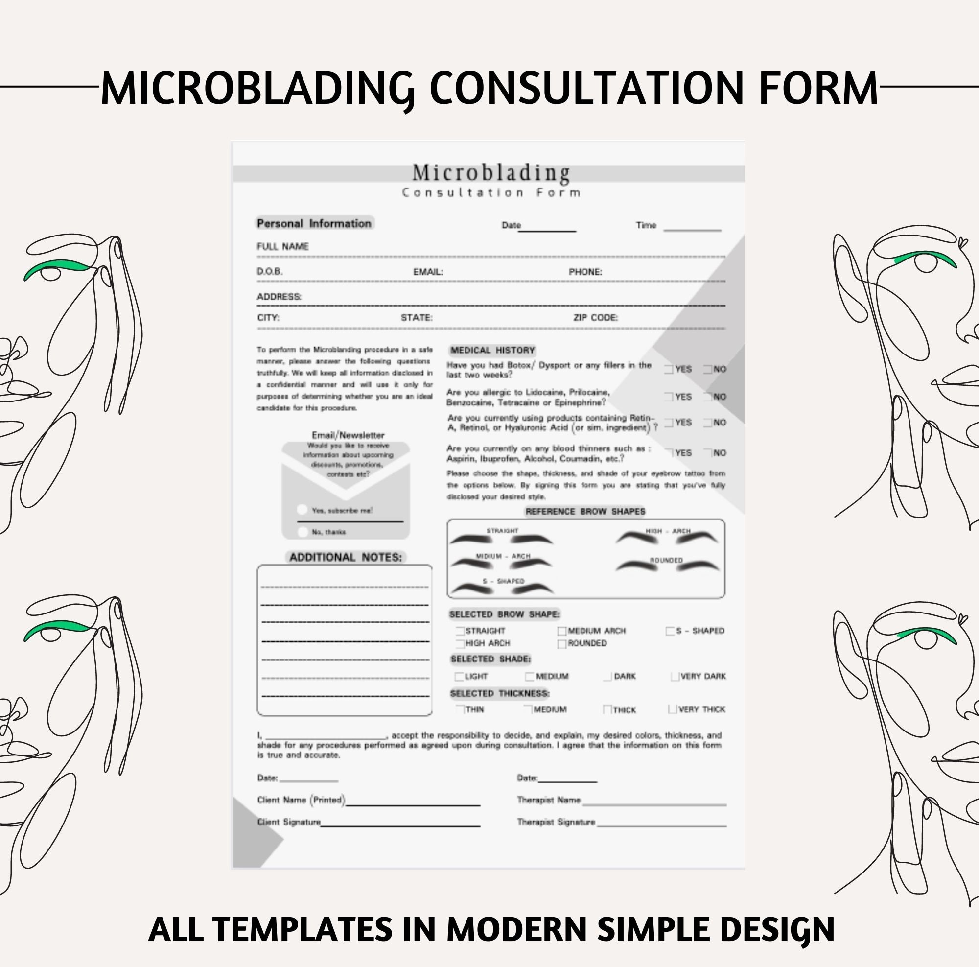 EDITABLE Microblading Consultation Form . Brow Tattoo Consent - Etsy