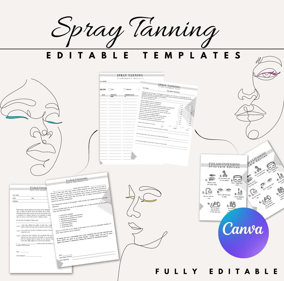 EDITABLE Spray Tan Forms . Spray Tan Templates . Spray Tanning ...