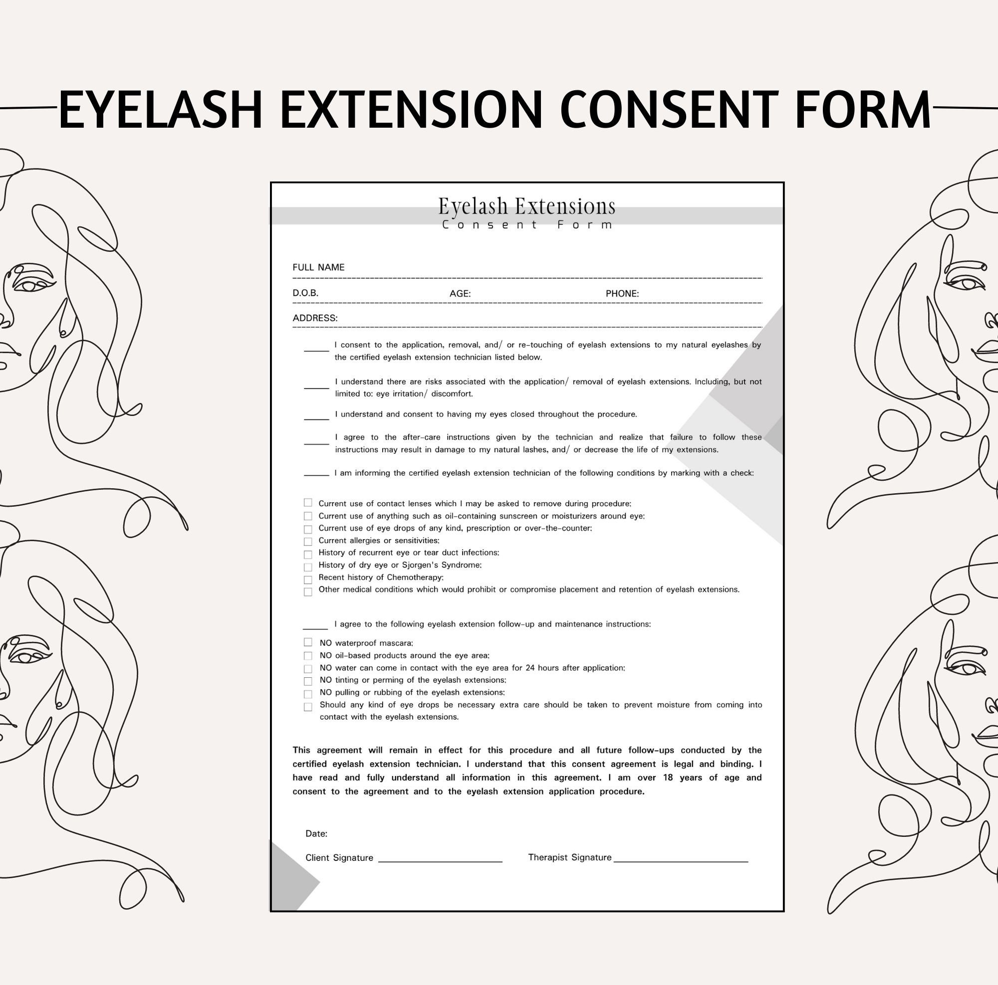 Eyelash Extension Consent . Eyelash Extension Template . Professional ...