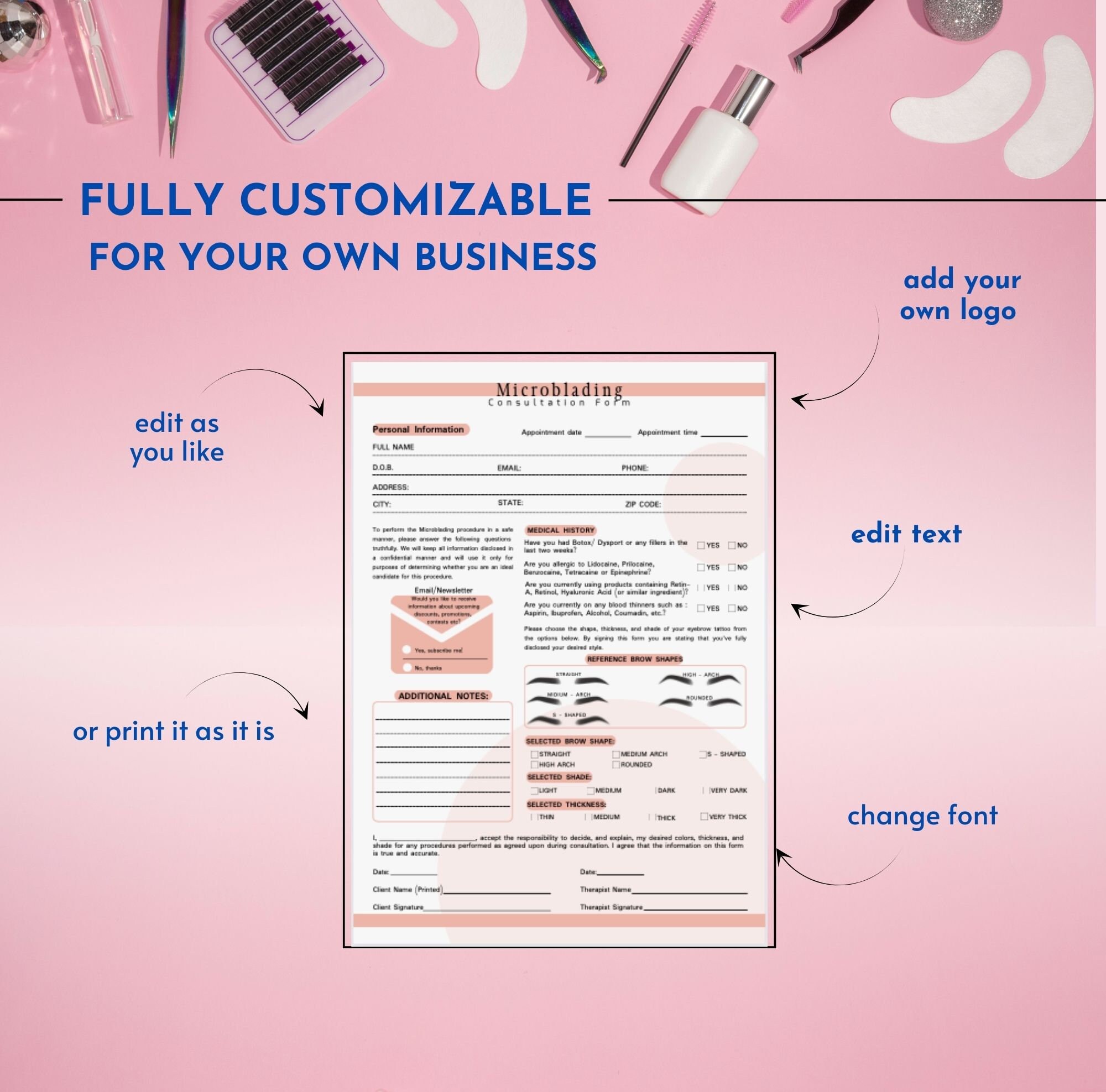 EDITABLE Microblading Consultation Form . Brow Tattoo Consent - Etsy