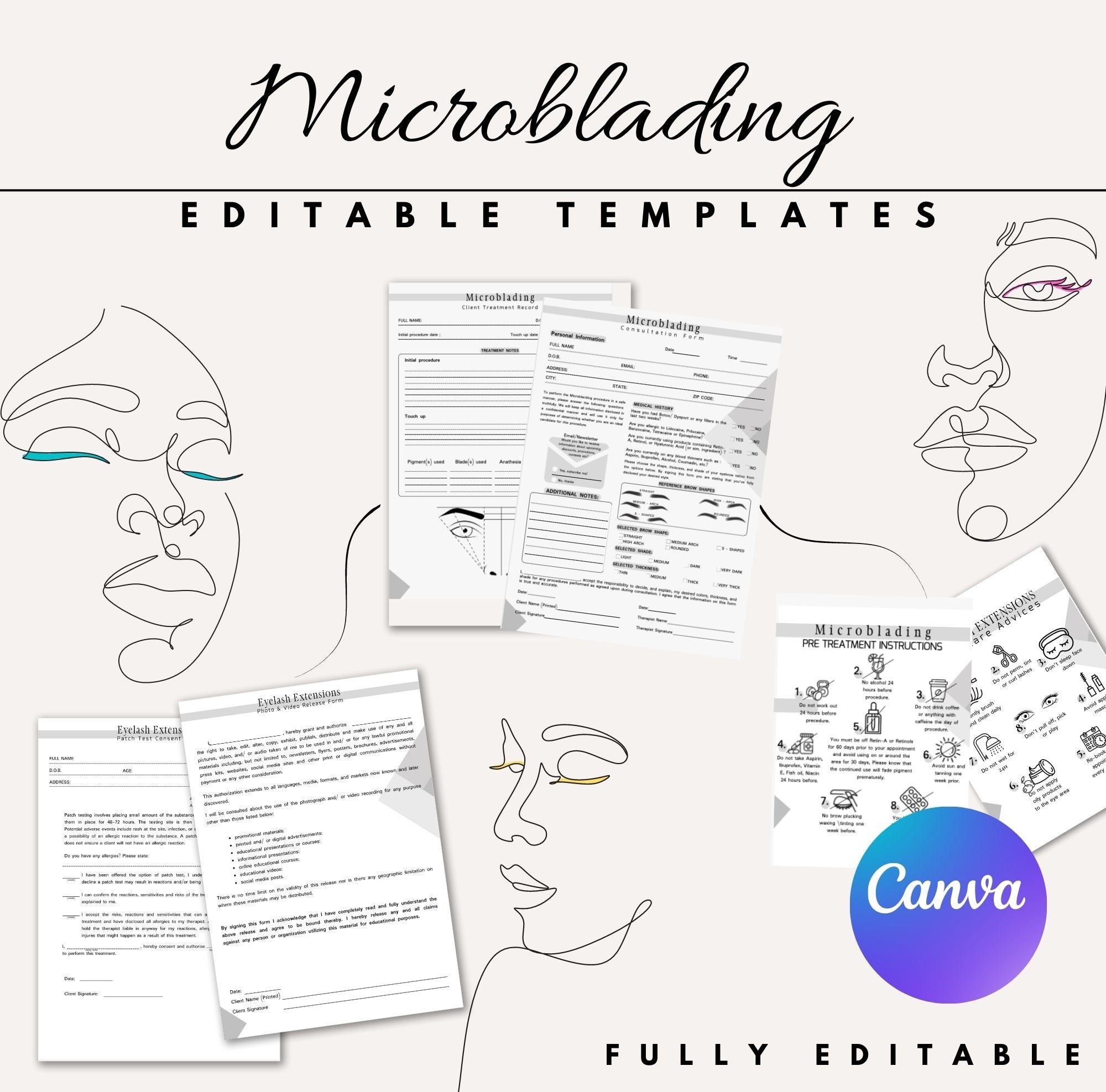 EDITABLE Microblading Consultation Form . Brow Tattoo Consent - Etsy