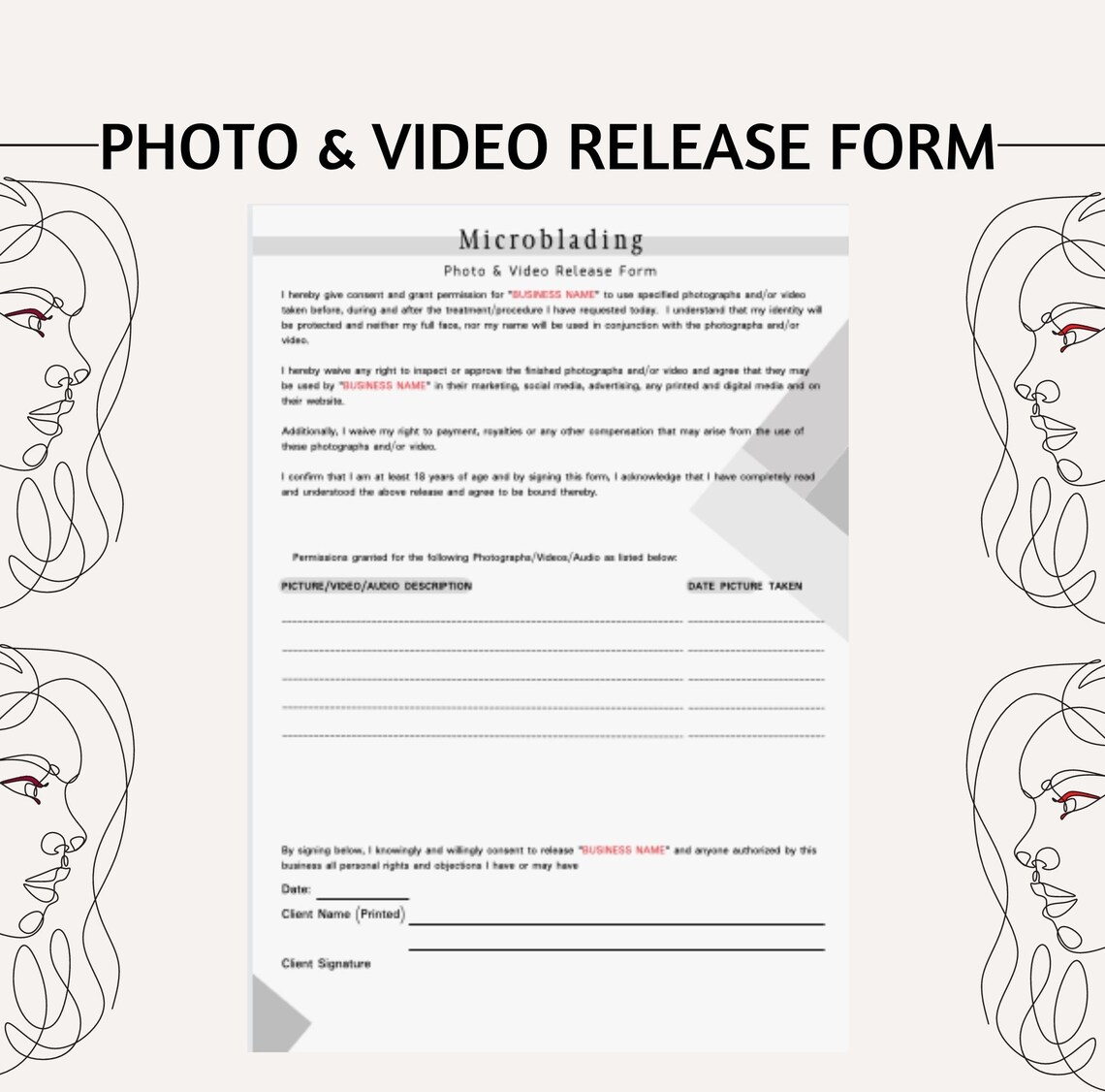 EDITABLE Microblading Consultation Form . Brow Tattoo Consent - Etsy