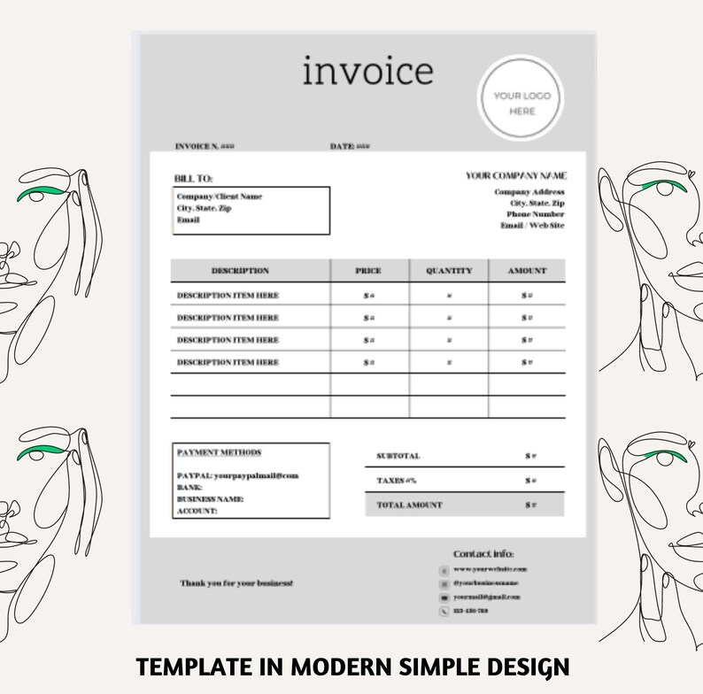 Invoice Editable Template . Printable Order Form Invoice . - Etsy