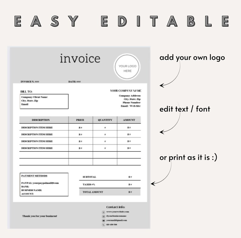 Invoice Editable Template . Printable Order Form Invoice . - Etsy