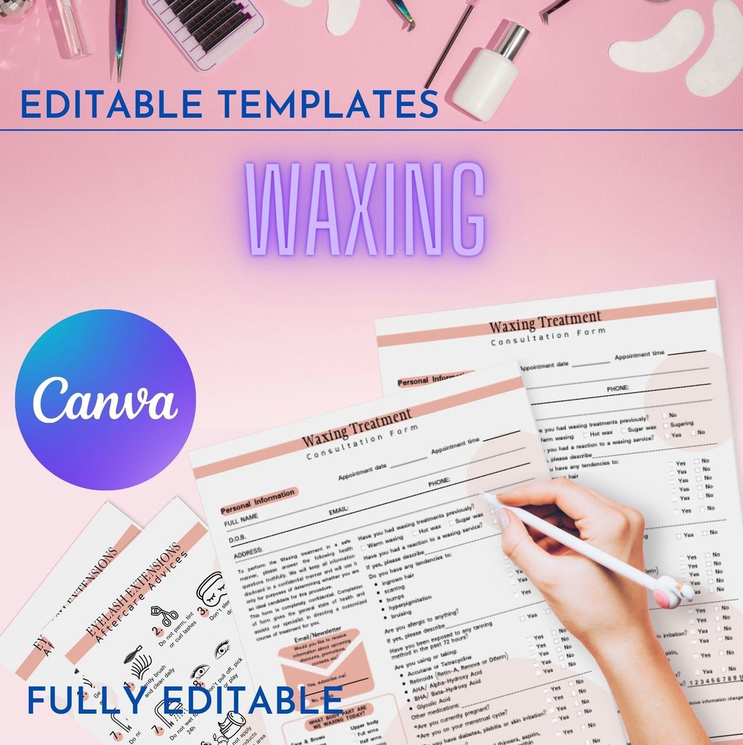 EDITABLE Waxing Treatment Forms, Professional Esthetician Forms, Canva ...