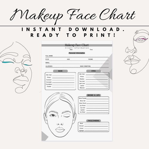 Makeup Artist Face Chart Makeup Consultation Form Makeup - Etsy