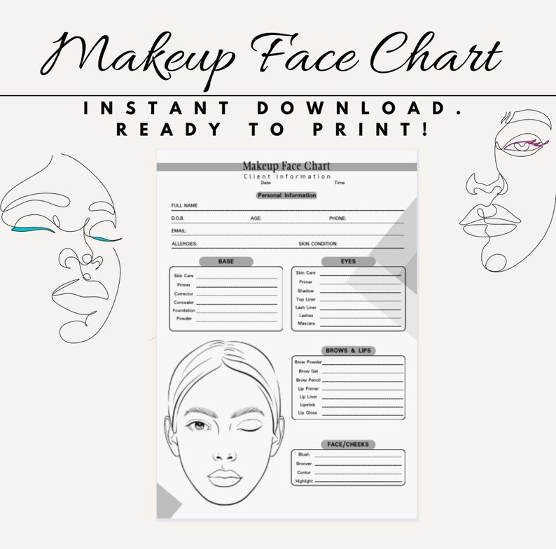 Makeup Artist Face Chart . Makeup Artist Form . Freelance Makeup Form ...