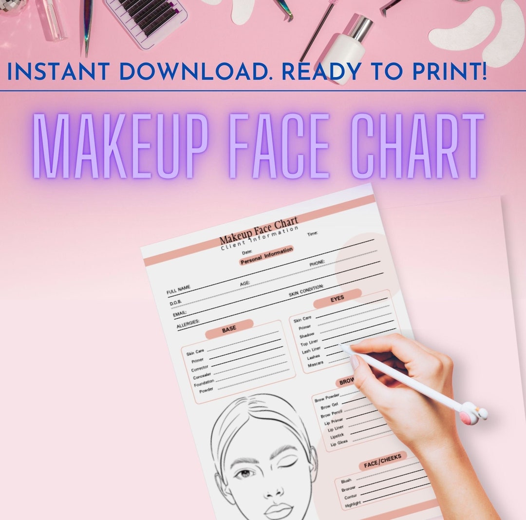 Makeup Face Chart Printable . Beauty Face Chart Printable . - Etsy