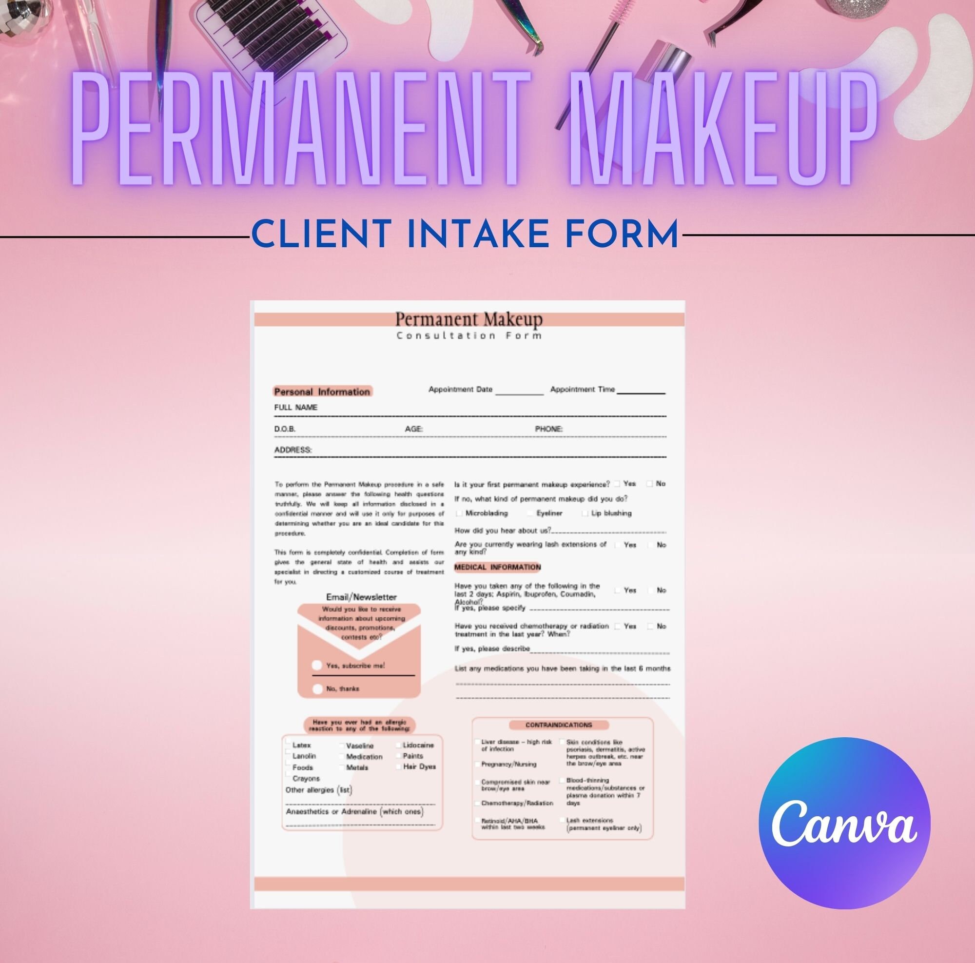 Permanent Makeup Forms PMU Consent Forms . Editable PMU Forms ...