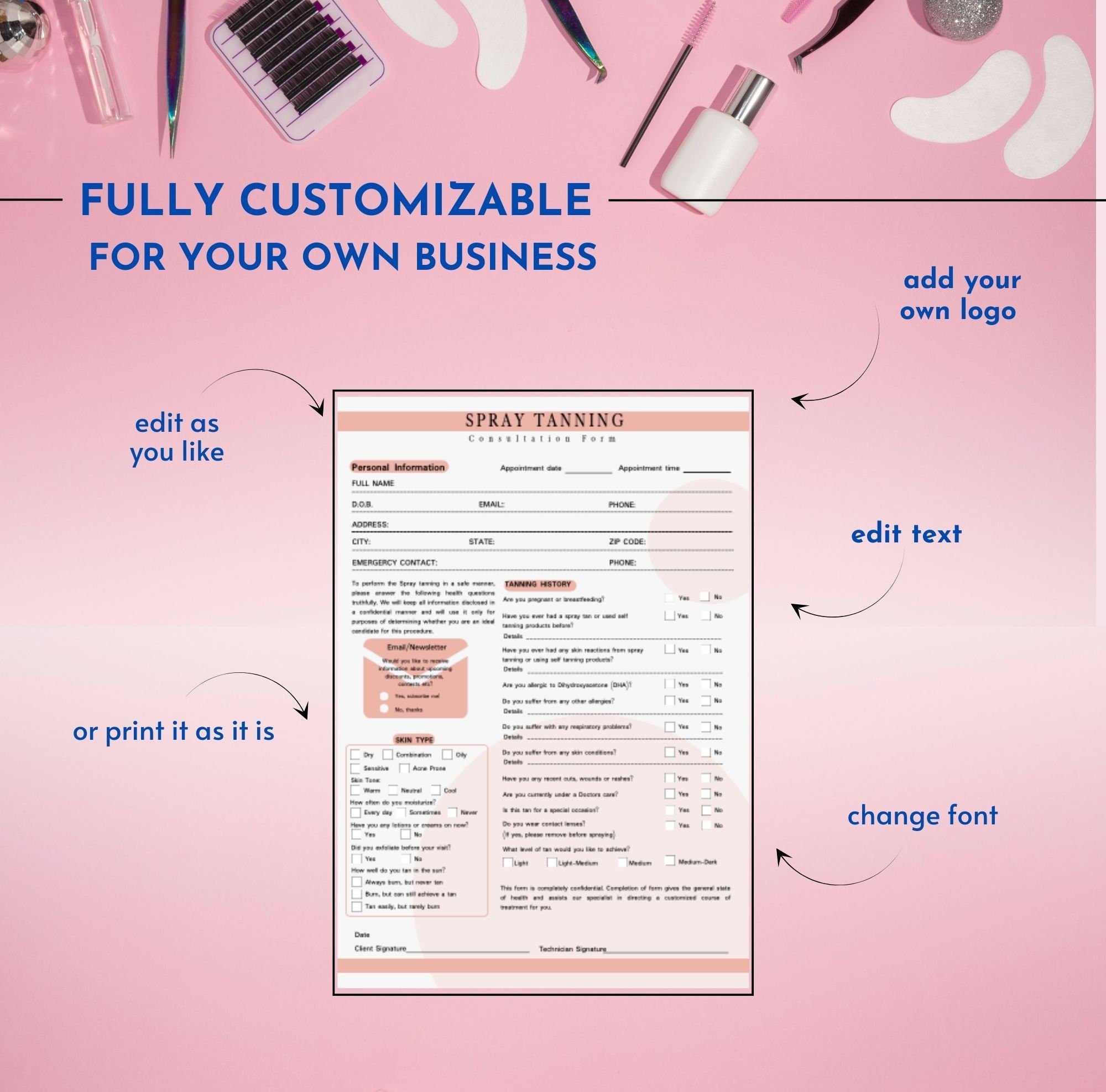 EDITABLE Spray Tan Forms . Spray Tan Templates for - Etsy