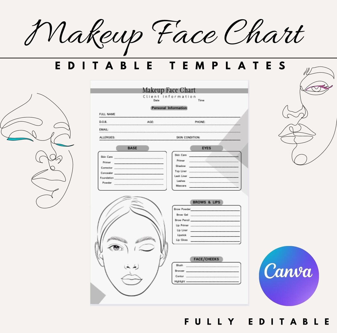 Makeup Artist Face Chart Template. Makeup Artist Form . Makeup - Etsy