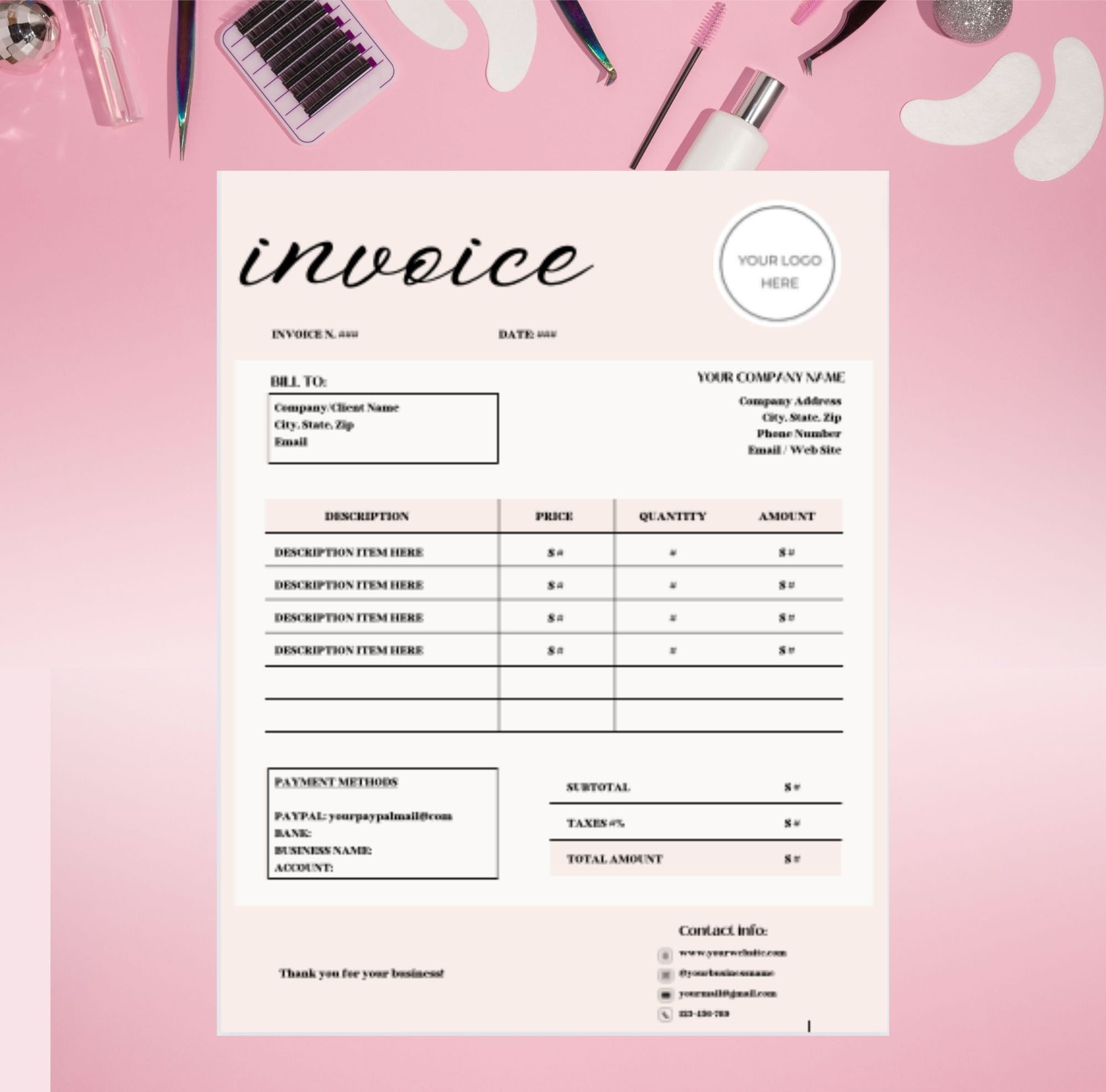 Plantilla editable de factura. Factura de formulario de pedido ...