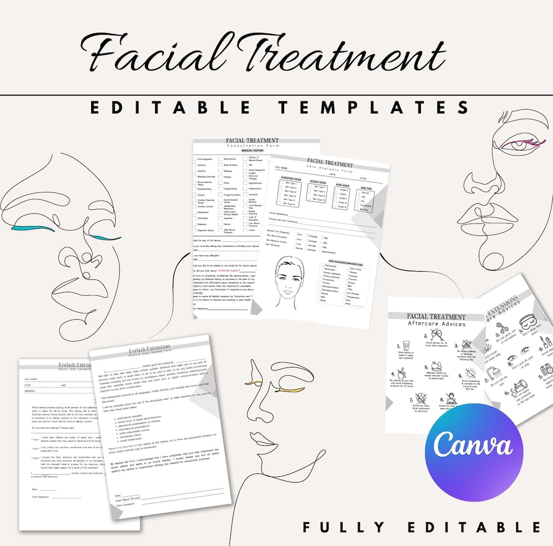 Facial Treatment Forms . Editable Esthetician Templates . - Etsy