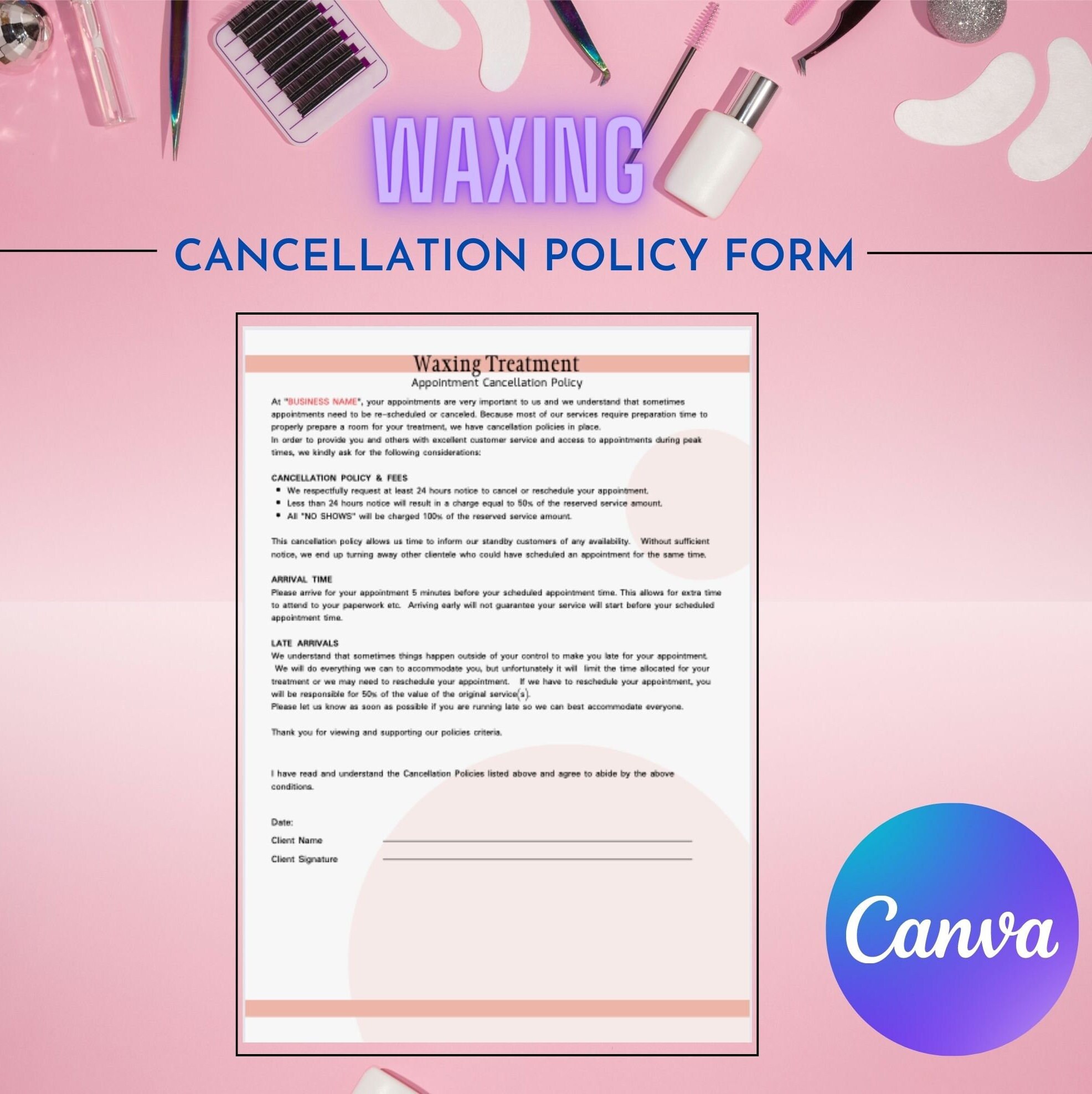 EDITABLE Waxing Treatment Forms, Professional Esthetician Forms, Canva ...