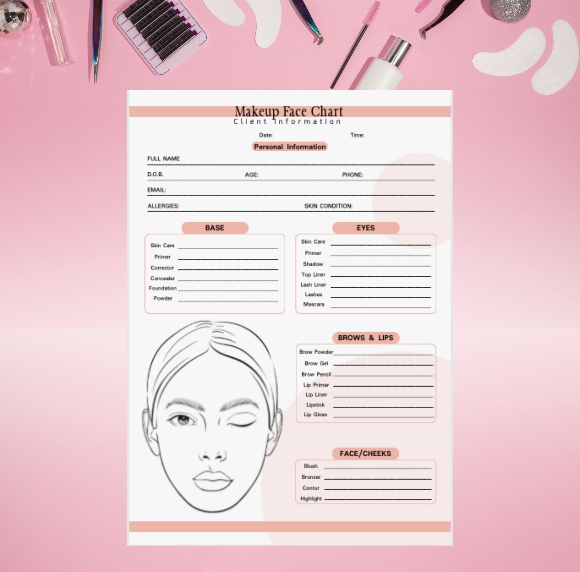 Makeup Artist Face Chart Template. Makeup Artist Form . Makeup Face ...