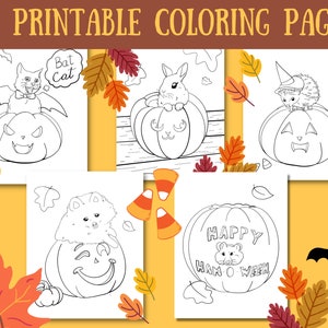 Printable Pets in Pumpkins Fall and Halloween Coloring Pages for ...