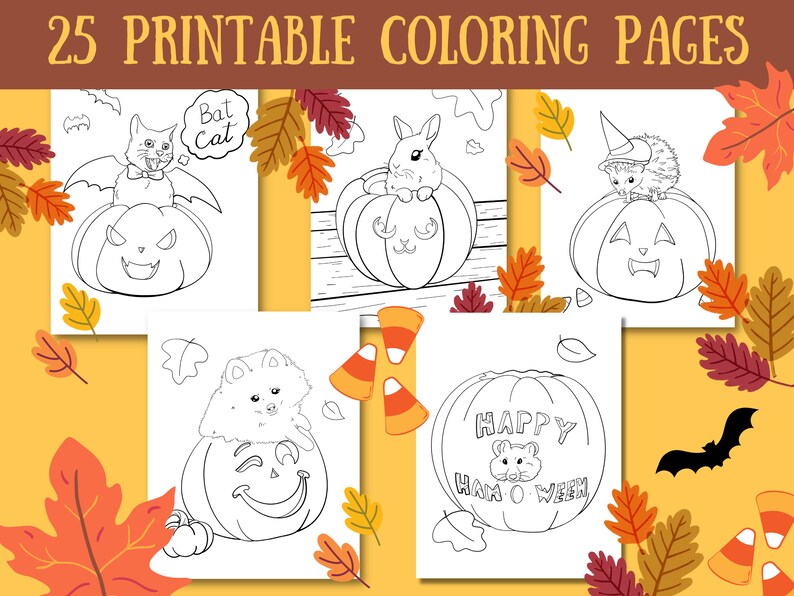 Printable Pets in Pumpkins Fall and Halloween Coloring Pages for ...