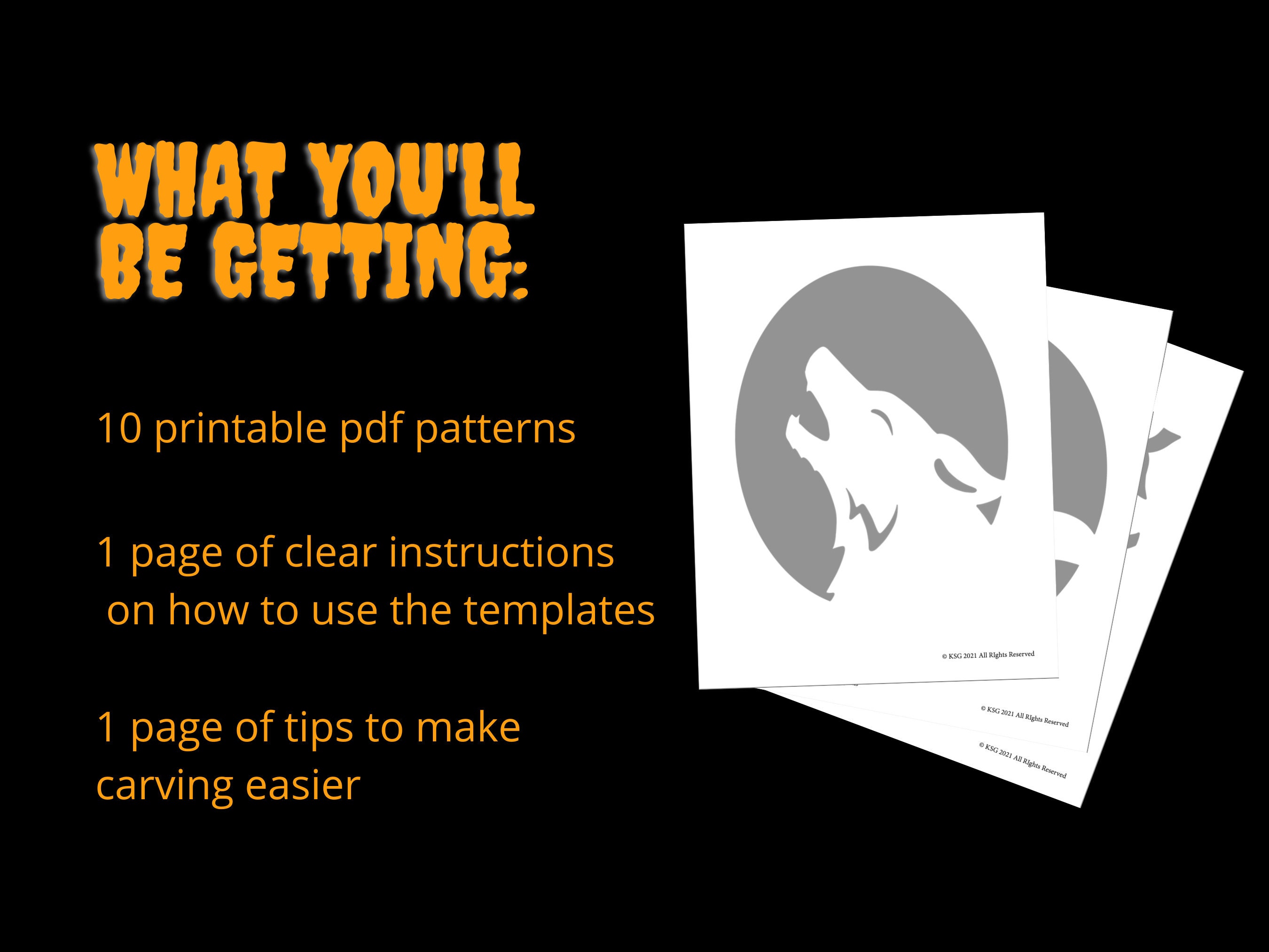 Halloween-themed Pumpkin Carving Stencils | 10 Unique Hand-drawn Jack O ...