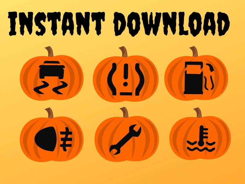 Car Problems Pumpkin Carving Stencils | 11 Unique Car Warning Lights ...
