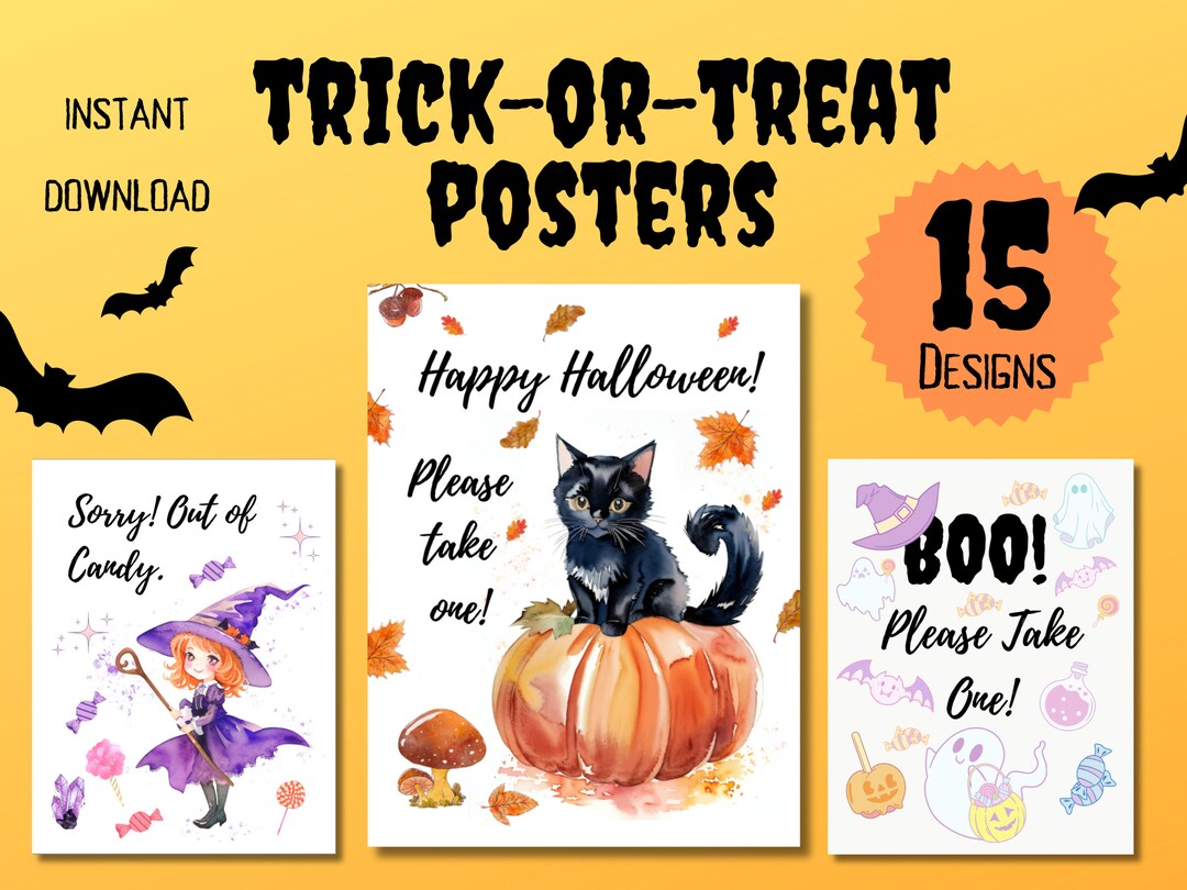 15 Printable Trick or Treating Posters for Halloween Decorating | Treat ...