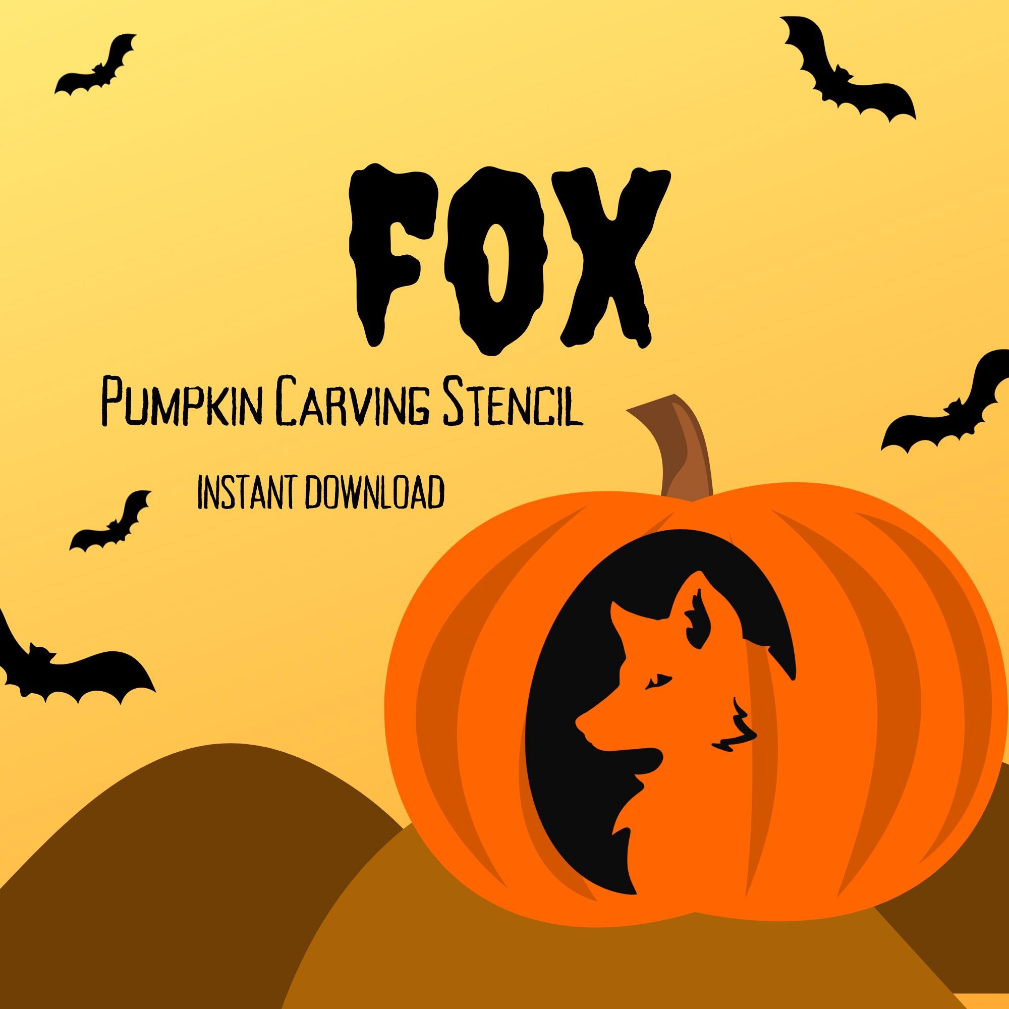 Fox Pumpkin Carving Stencil | 1 Unique Fluffy Fox Halloween Jack O ...