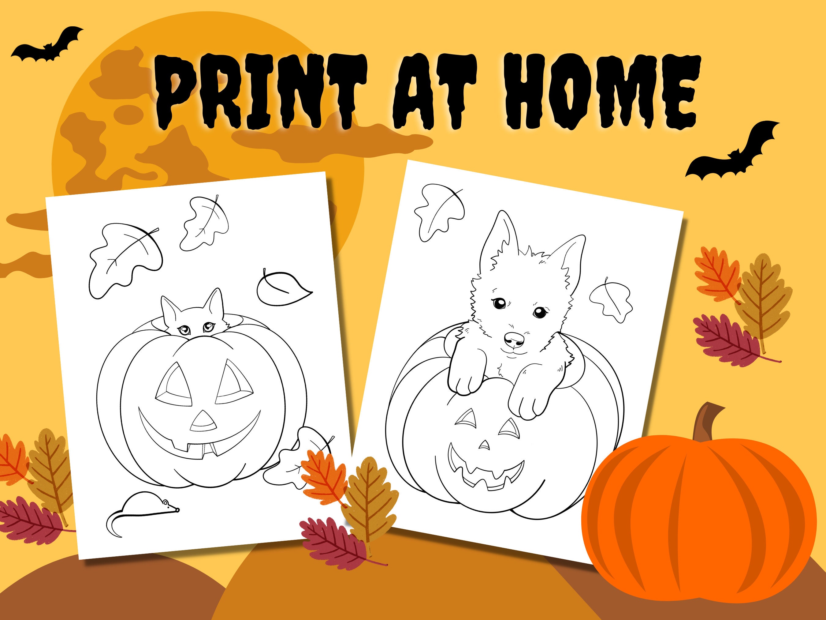 Printable Pets in Pumpkins Fall and Halloween Coloring Pages for ...