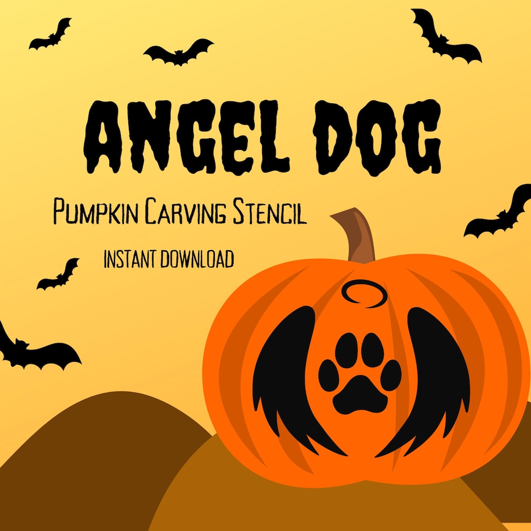 Angel Dog Paw Print Pumpkin Carving Stencil | 1 Unique Dog Parent ...