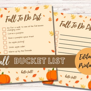 Editable Fall Bucket List | Printable Autumn to Do List That's Editable ...