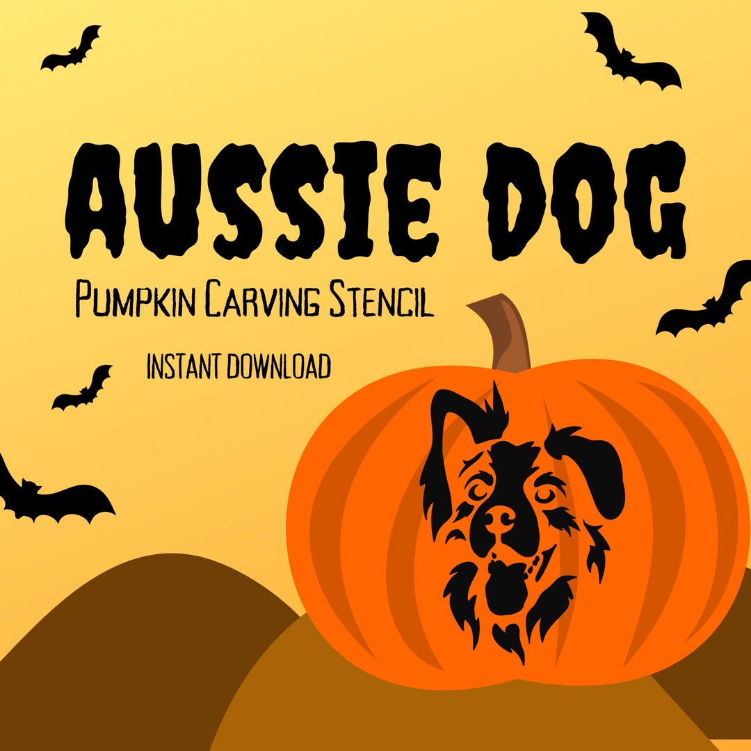 Aussie Dog Pumpkin Carving Stencil | 1 Unique Pet Dog Halloween Jack O ...