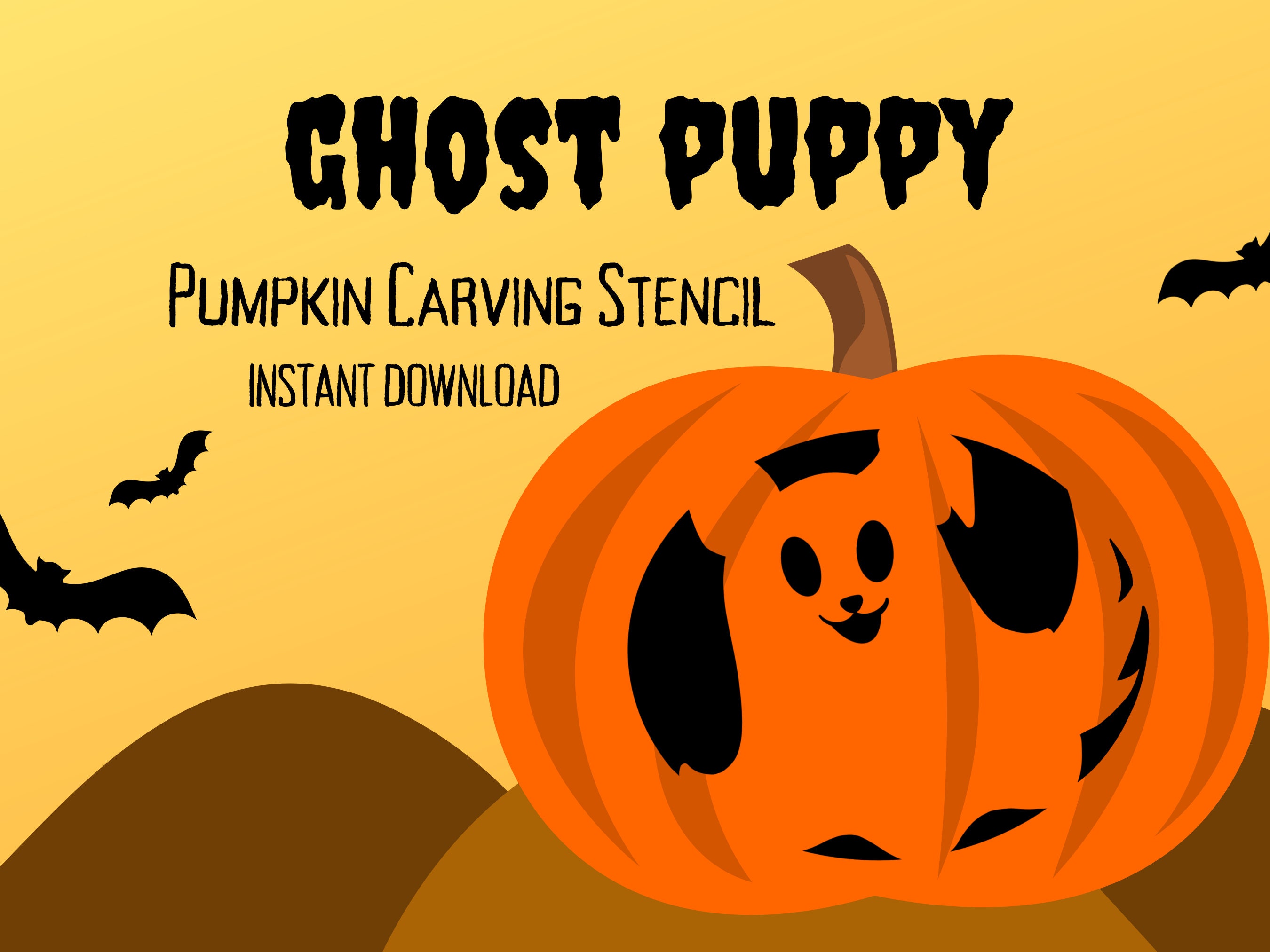 Ghost Puppy Pumpkin Carving Stencil | 1 Kawaii Halloween Jack O'lantern Carving Pattern - Etsy