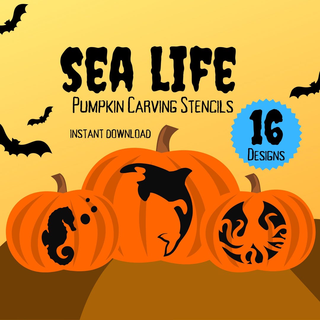 Sea Life Pumpkin Carving Stencils | 16 Unique Ocean Creatures Halloween ...