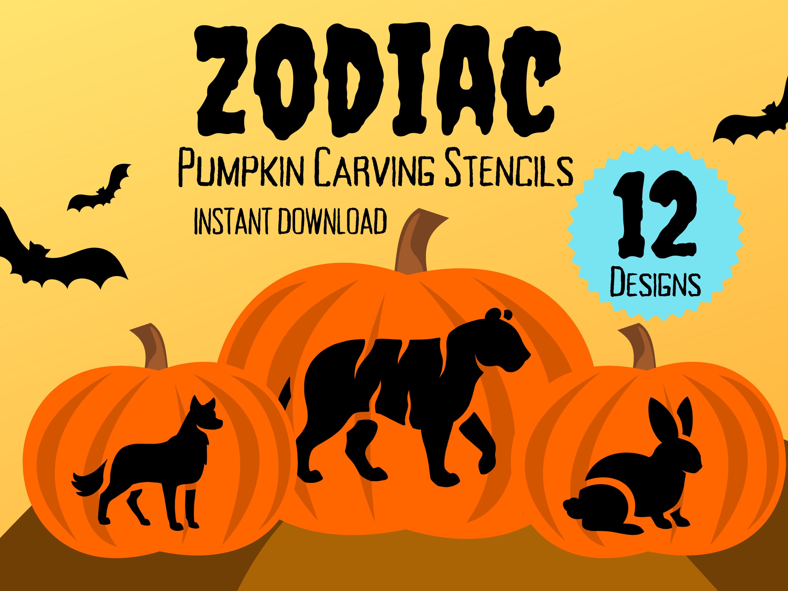 Zodiac Animal Pumpkin Carving Stencils | 12 Unique Halloween Jack O ...