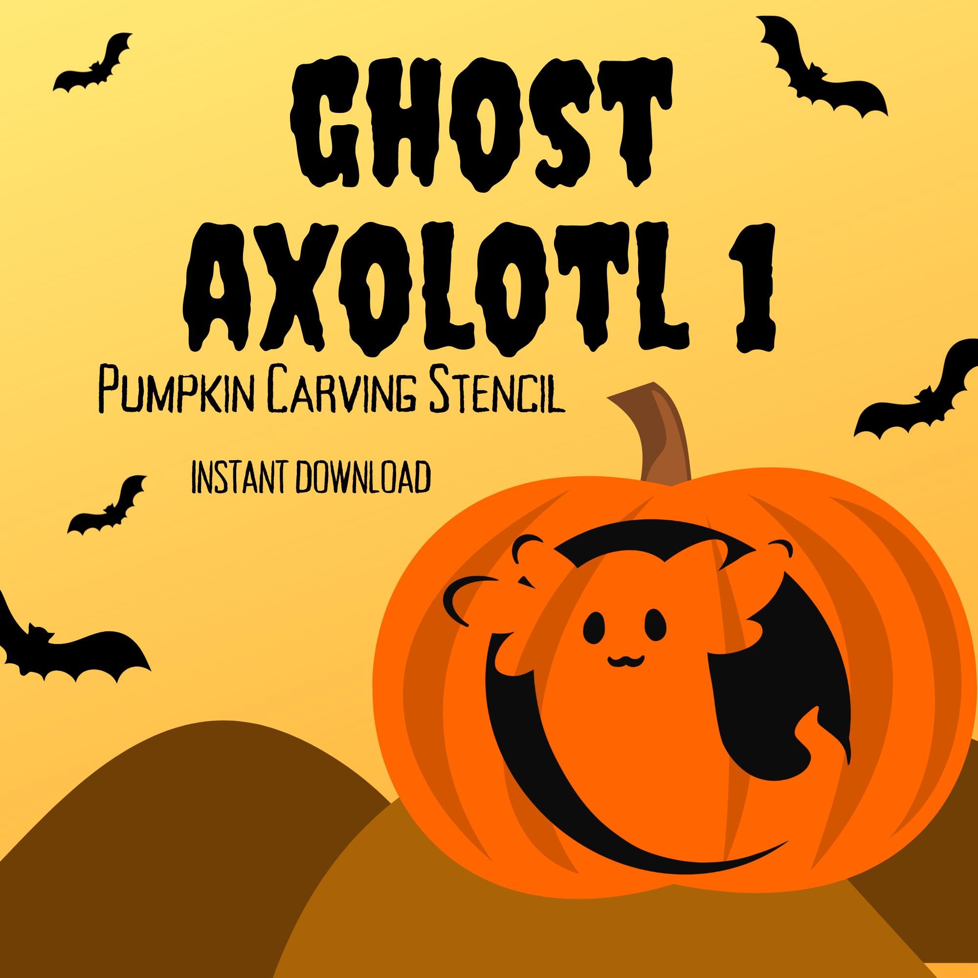 Ghost Axolotl V1 Pumpkin Carving Stencil | 1 Kawaii Halloween Jack O ...