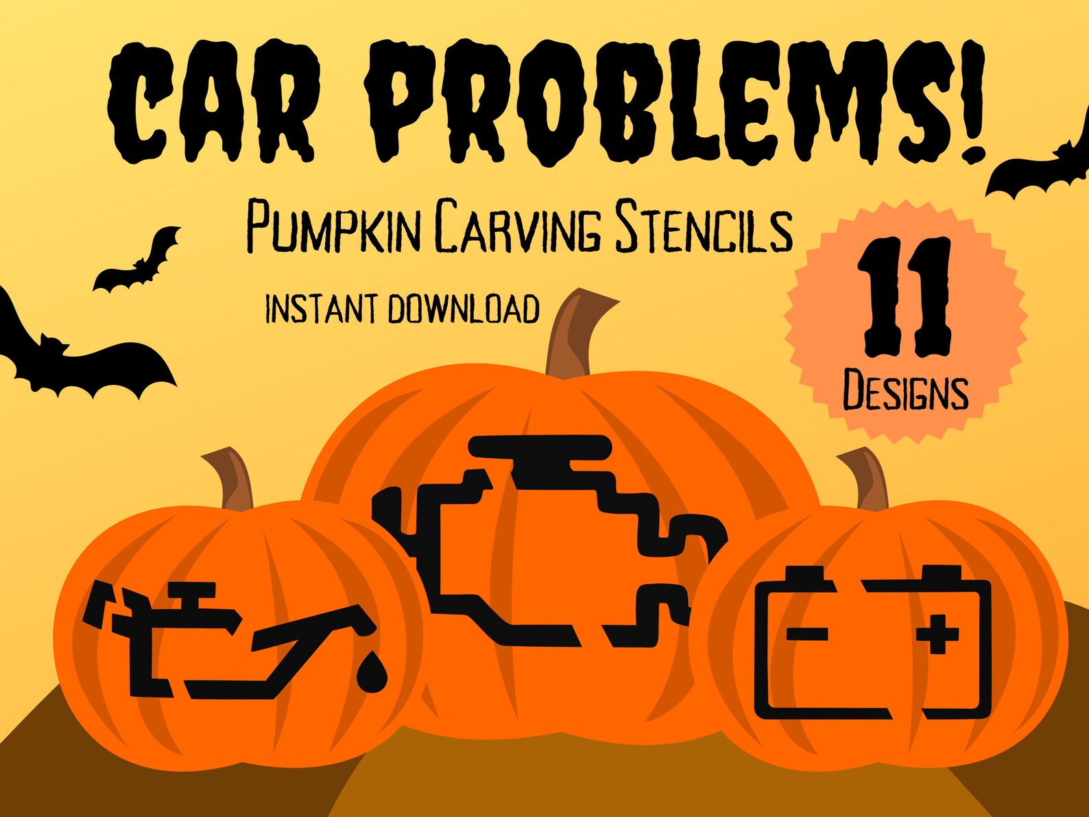 Car Problems Pumpkin Carving Stencils | 11 Unique Car Warning Lights ...